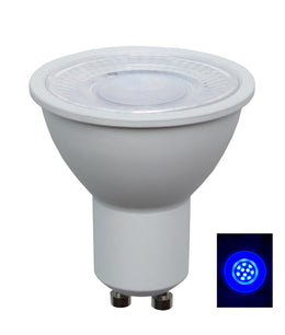 GLOBE LED AC (White) GU10 5W BLUE 70D (65 Lumens) L56mm OD50mm WTY 2YR